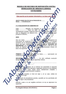 Modelo recurso reposicion contra denegacion de arraigo laboral extranjero